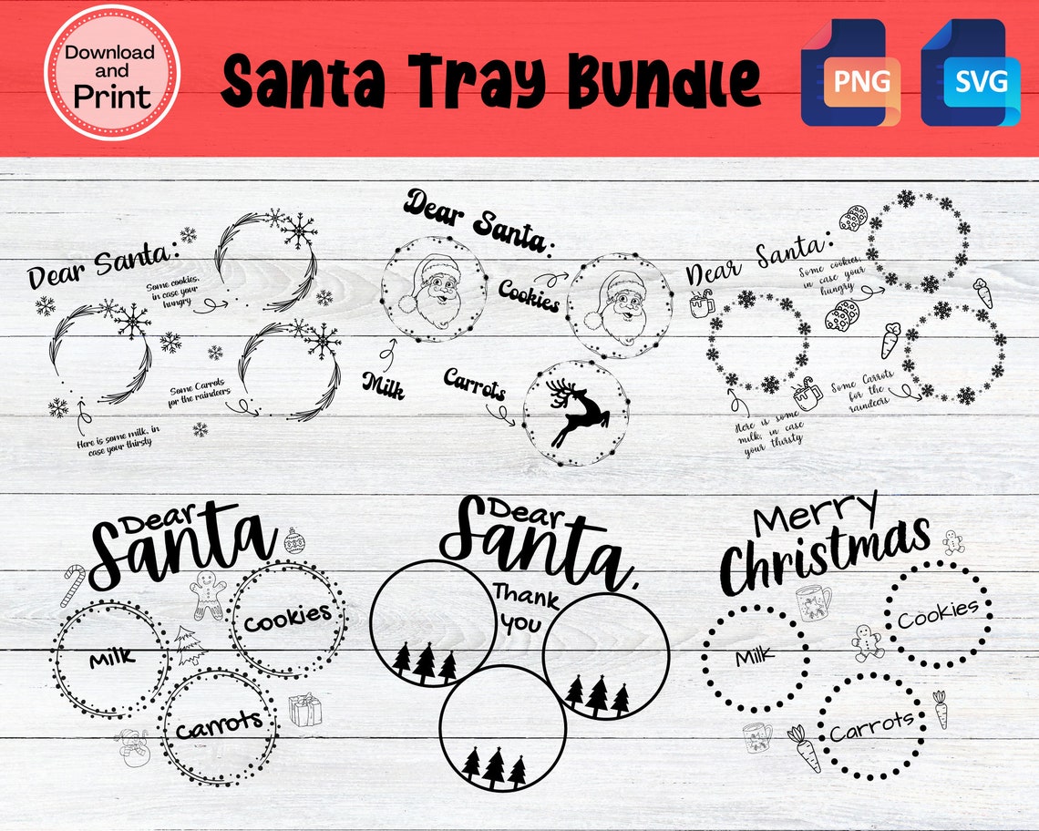 Dear Santa Tray SVG Bundle, Christmas SVG, Santa Tray SVG, Santa Plate ...