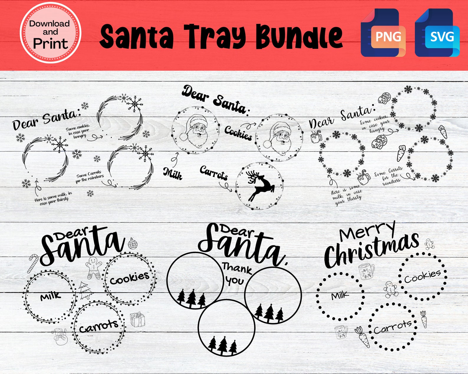 Dear Santa Tray SVG Bundle, Christmas SVG, Santa Tray SVG, Santa Plate ...