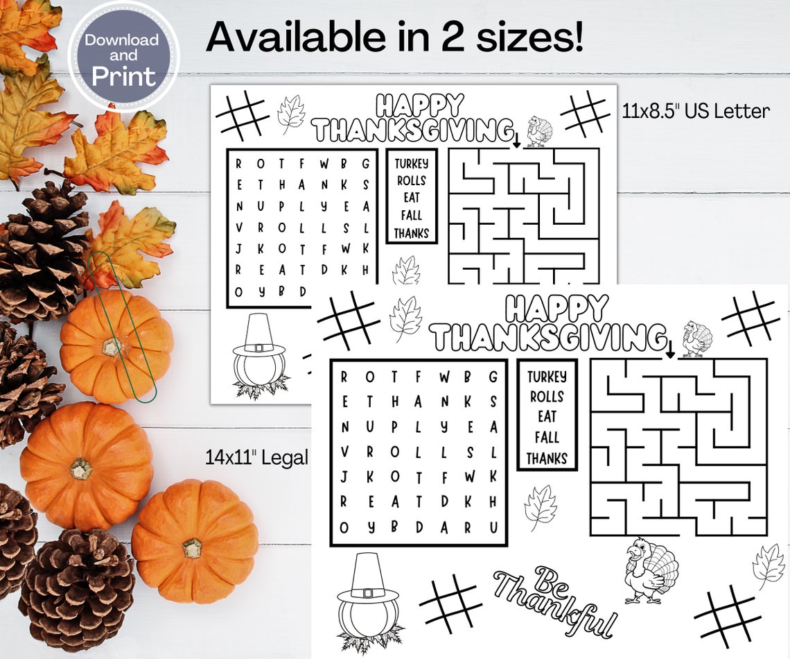 Thanksgiving Coloring Sheet, Printable Placemat Dinner Table ...