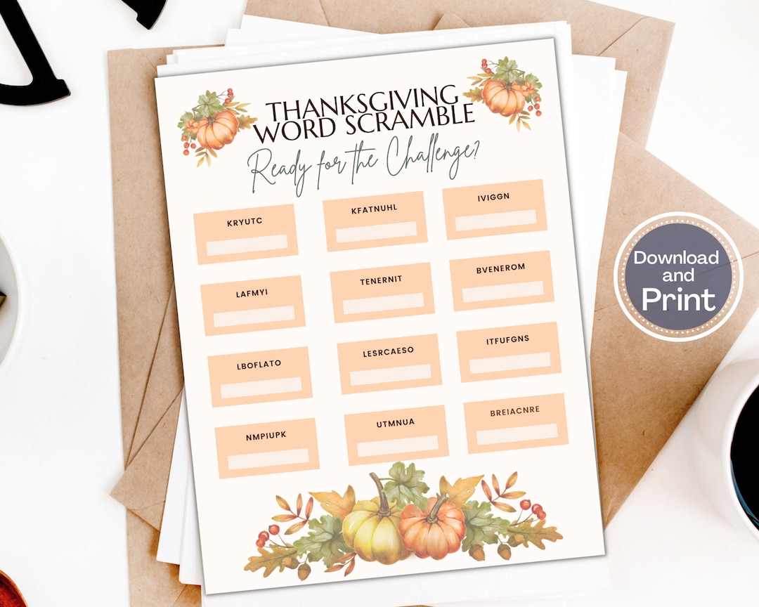 Thanksgiving Word Scramble Game, Thanksgiving Games for the Family ...