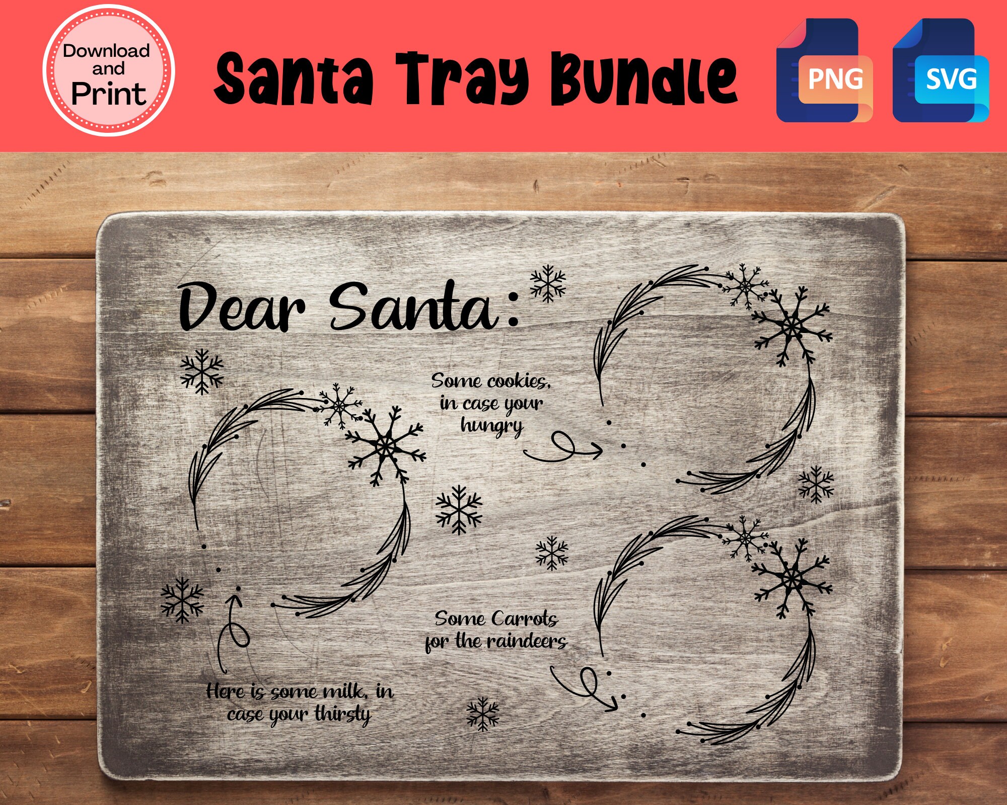 Dear Santa Tray SVG Bundle, Christmas SVG, Santa Tray SVG, Santa Plate ...