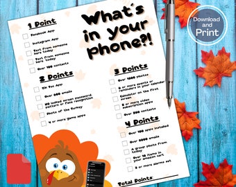 Thanksgiving What's in Your Phone Game - Friendsgiving Game - Printable ...