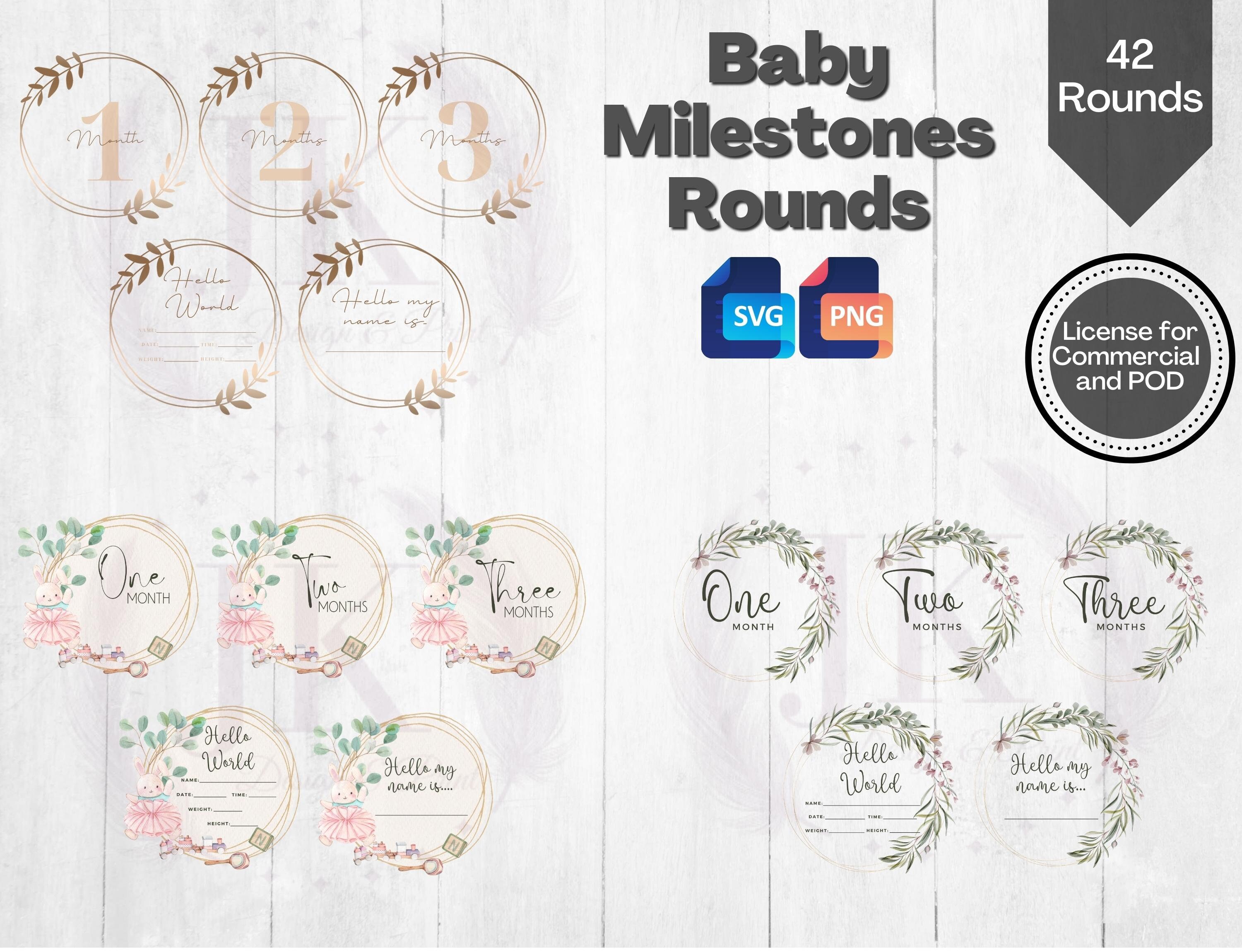 Baby Milestone Rounds SVG, Baby Announcement PNG, Hello World SVG ...