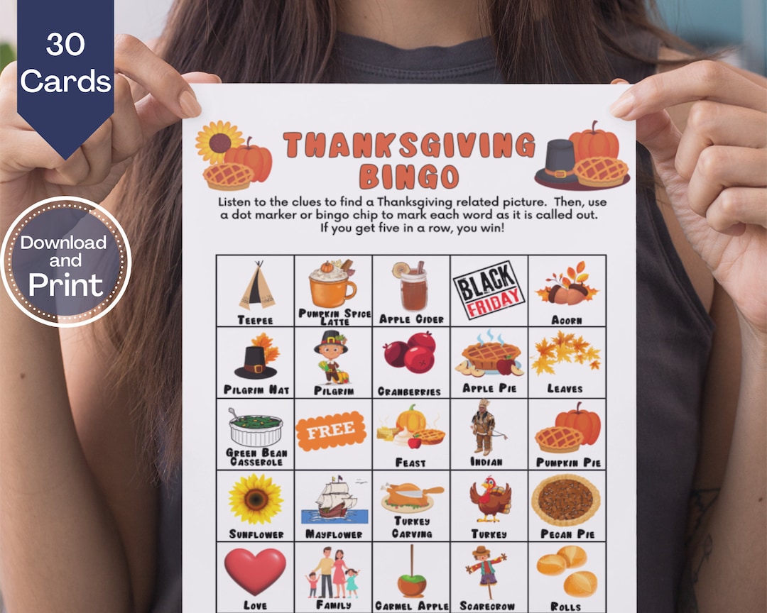 Thanksgiving Bingo Game, 40 Cards, Classic Bingo Game for the Family ...