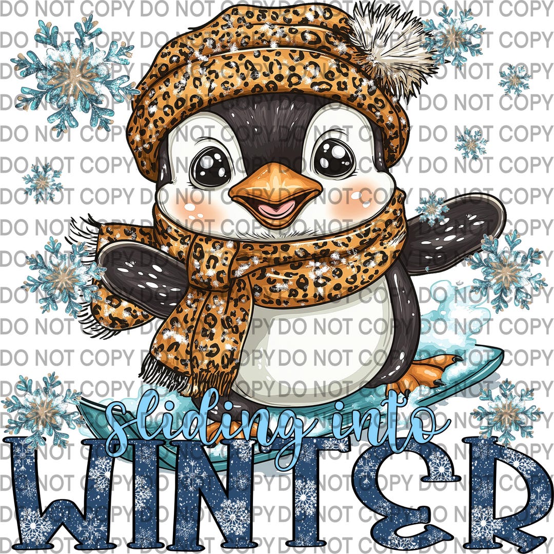 Sliding Into Winter Peguin PNG - Etsy