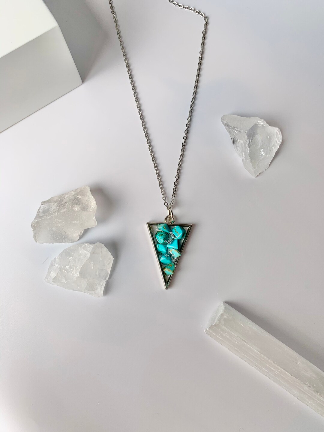 Stress Reliever Upside Down Triangle Necklace 20 Natural Stone Balance ...