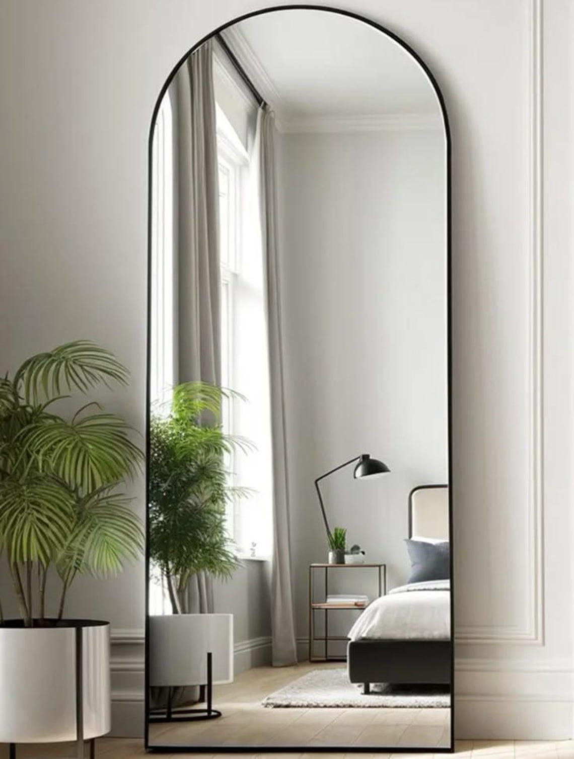 Metal Framed Full Length Floor Mirror - Arched Standing Mirror With ...