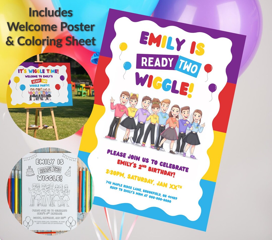 Ready TWO Wiggle Themed Birthday Invite Bundle (canva Editable, 3 Items ...