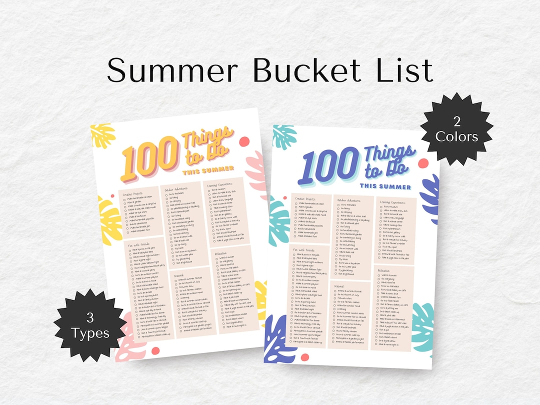 Summer Bucket List 100 Items Summer to Do List Summer Calendar ...