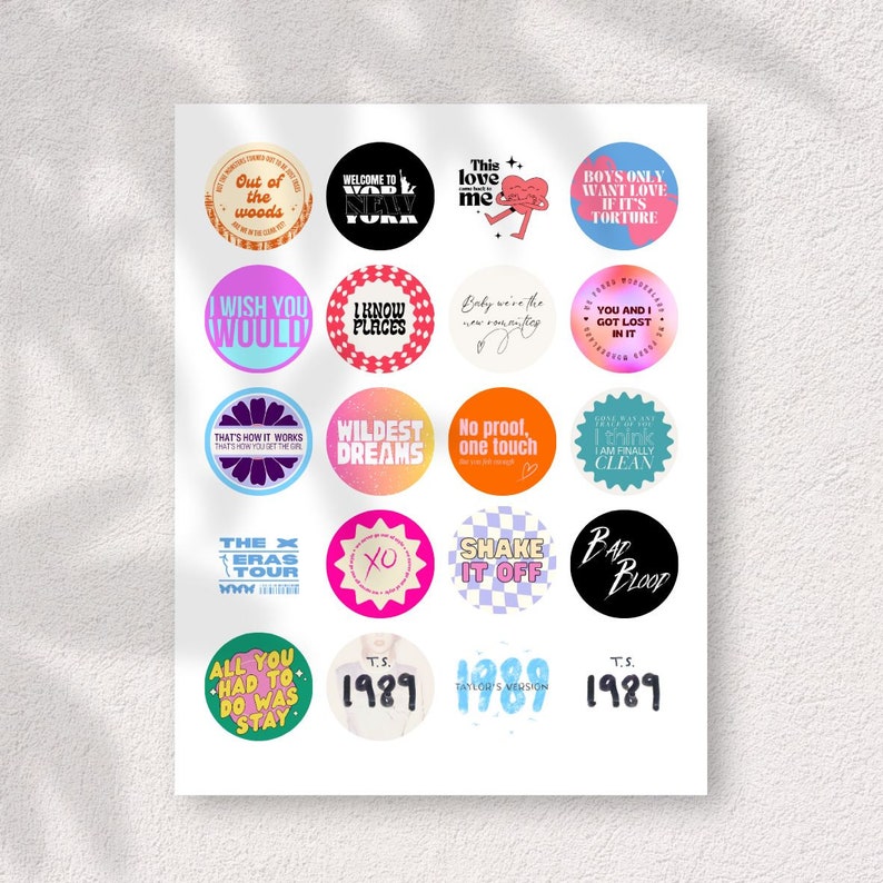 Taylor Swift Sticker Pack 1989 Album Downloadable 20 Stickers the Eras ...