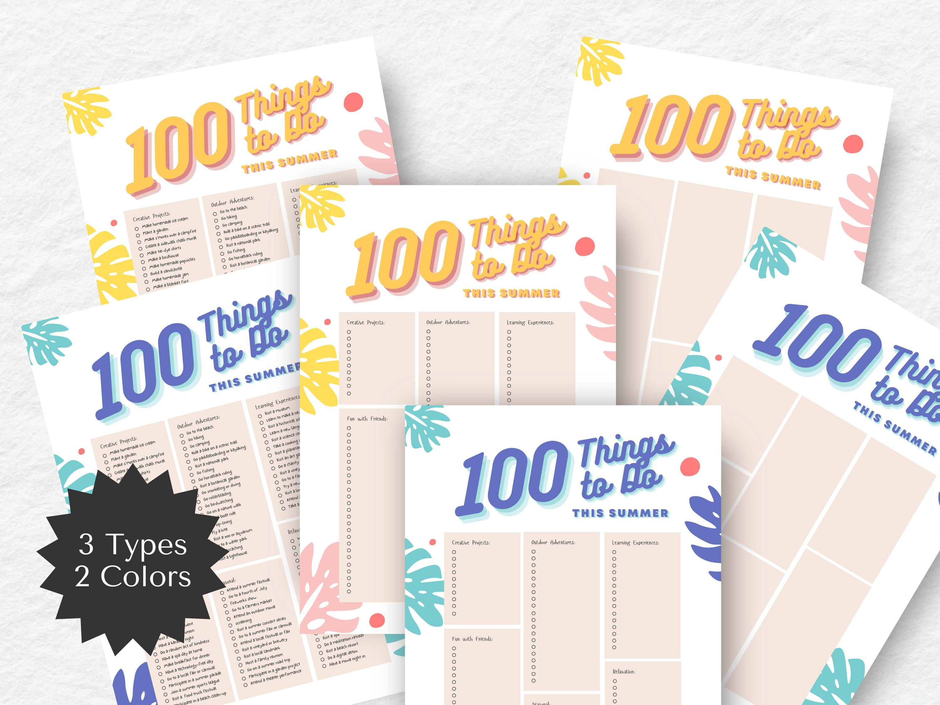 Summer Bucket List 100 Items Summer to Do List Summer Calendar ...