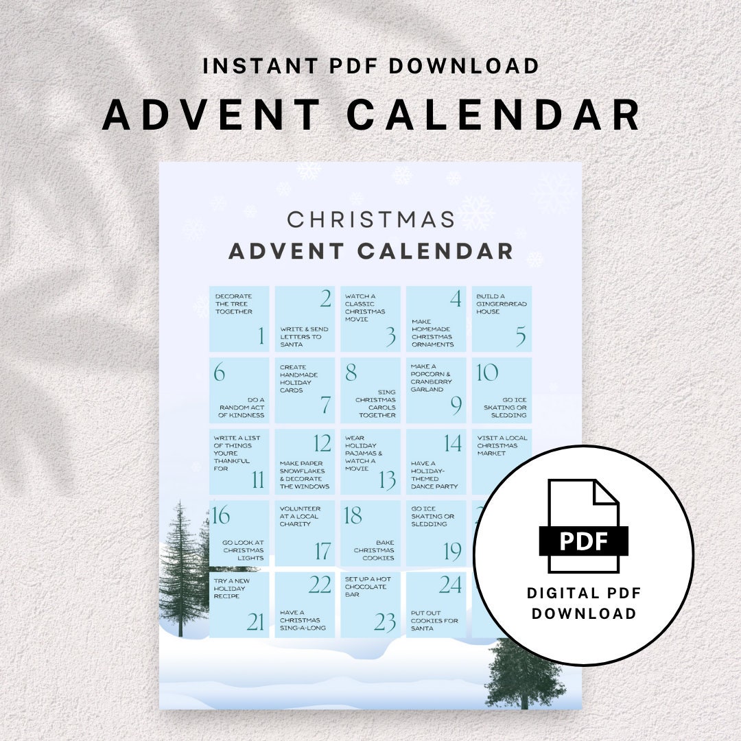 Advent Calendar Printable PDF Family Fun Activities Countdown - Etsy