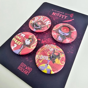 Niffty 4x Badge Set - Hazbin Hotel Character Collection | 44mm Fan Art ...