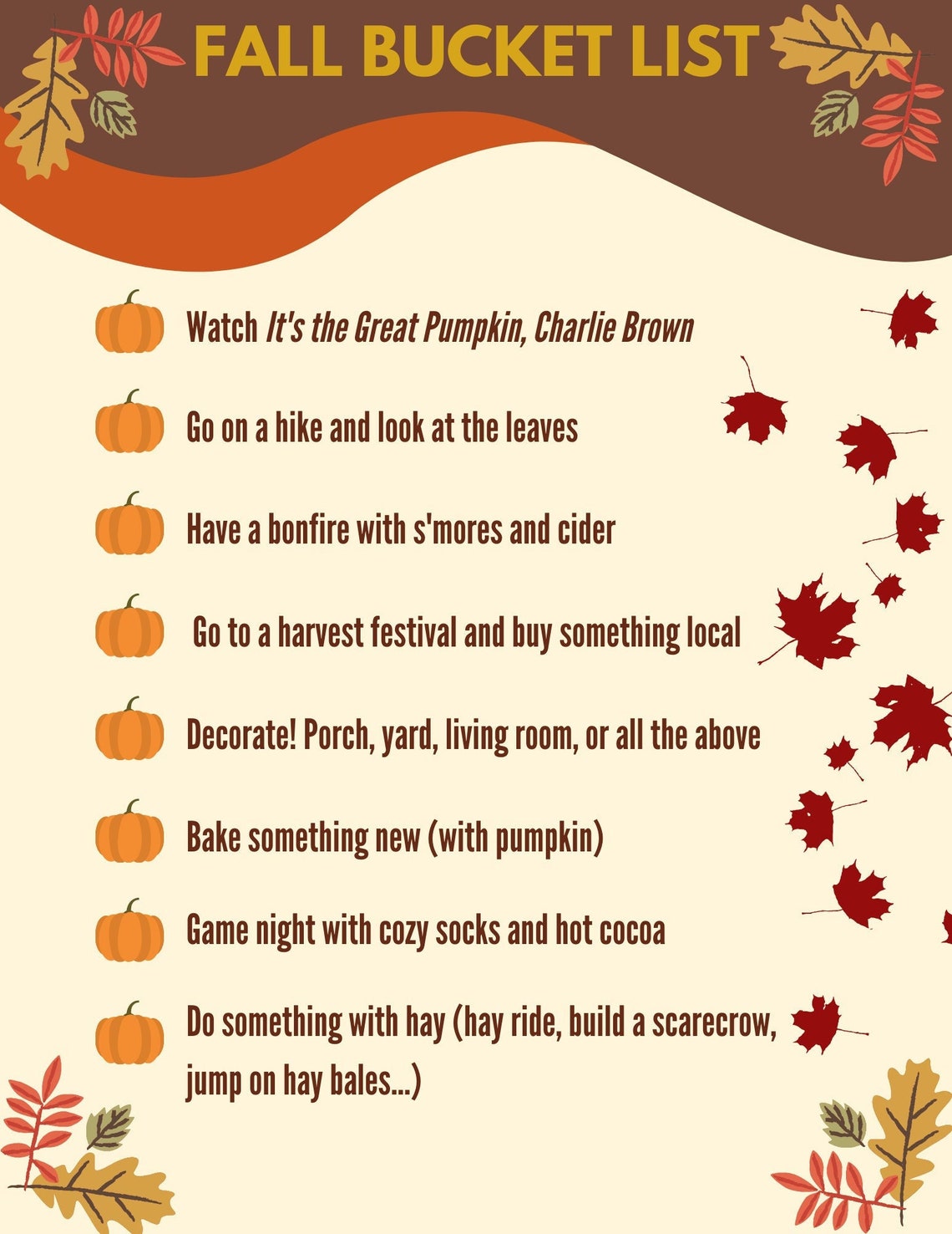 Fall Bucket List Printable Digital Download, Autumn Activities List ...