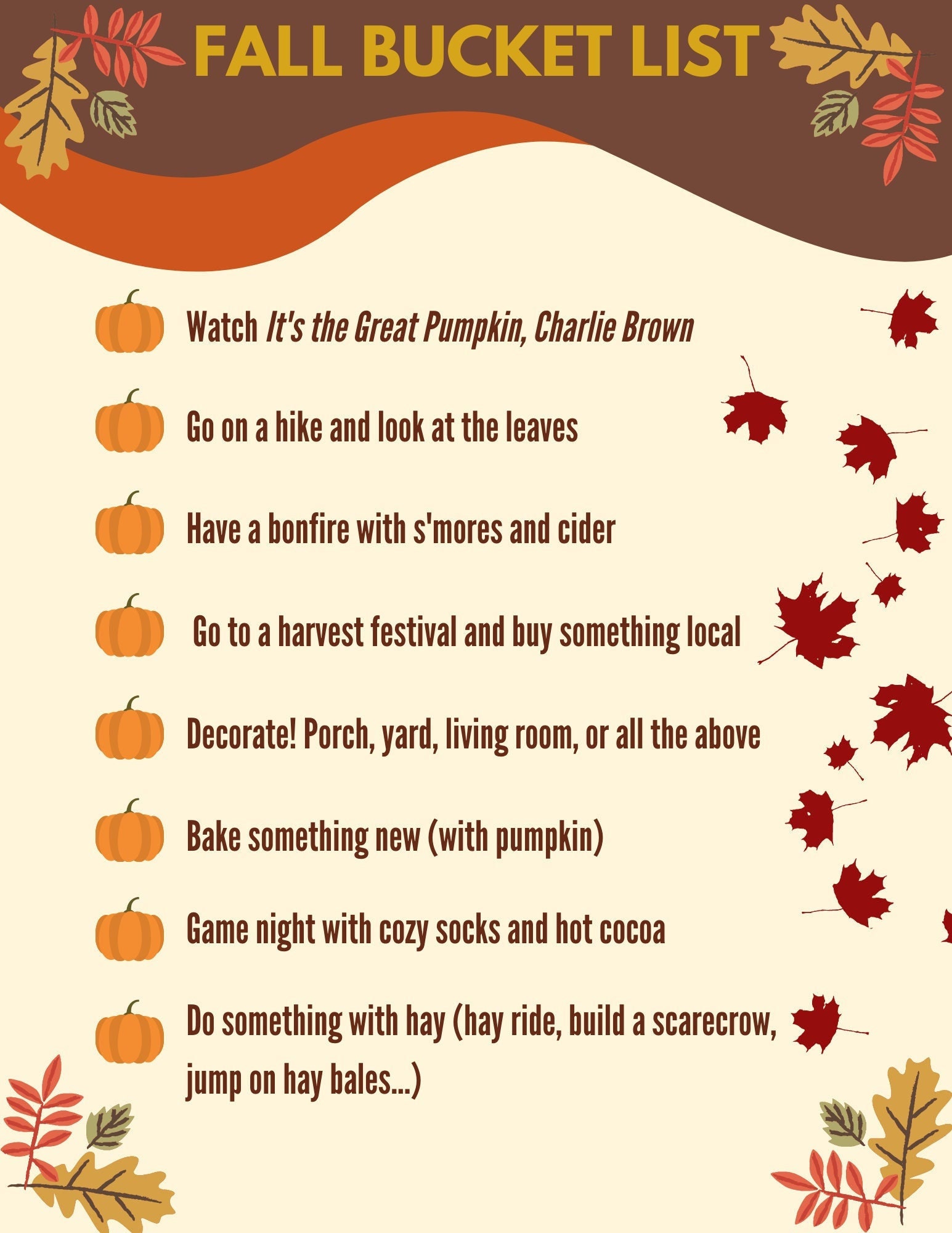 Fall Bucket List Printable Digital Download Autumn Activities - Etsy