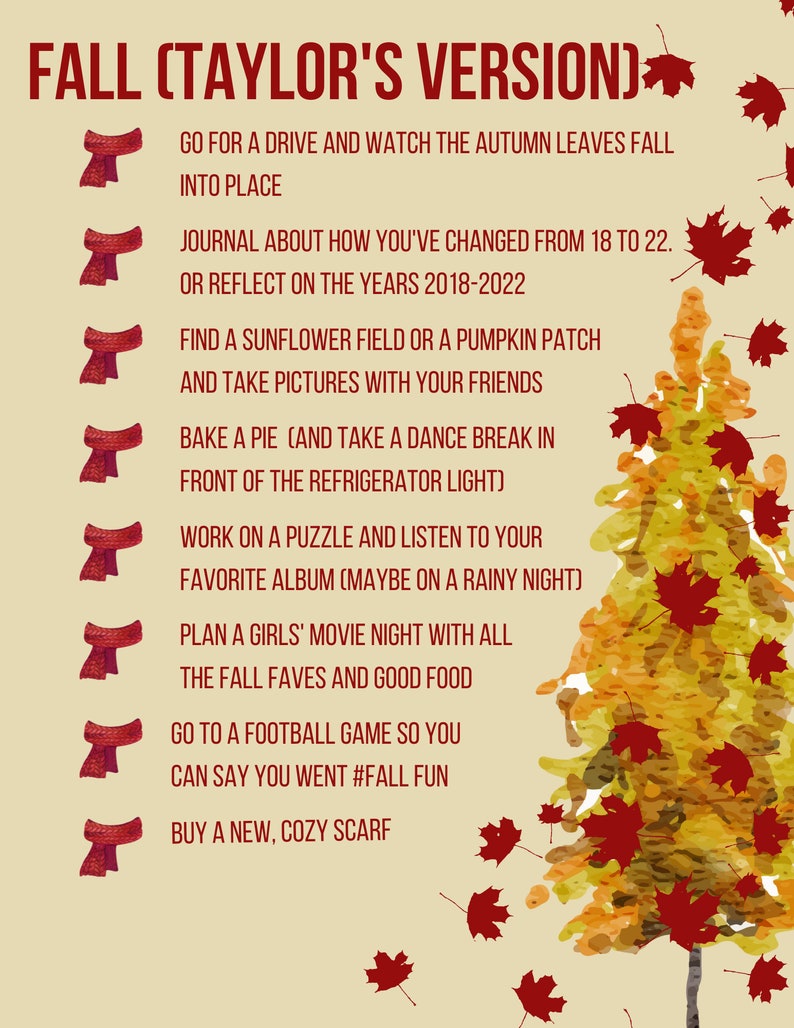 Fall taylor's Version, Fall Activity List, Red Taylor Version Fall ...