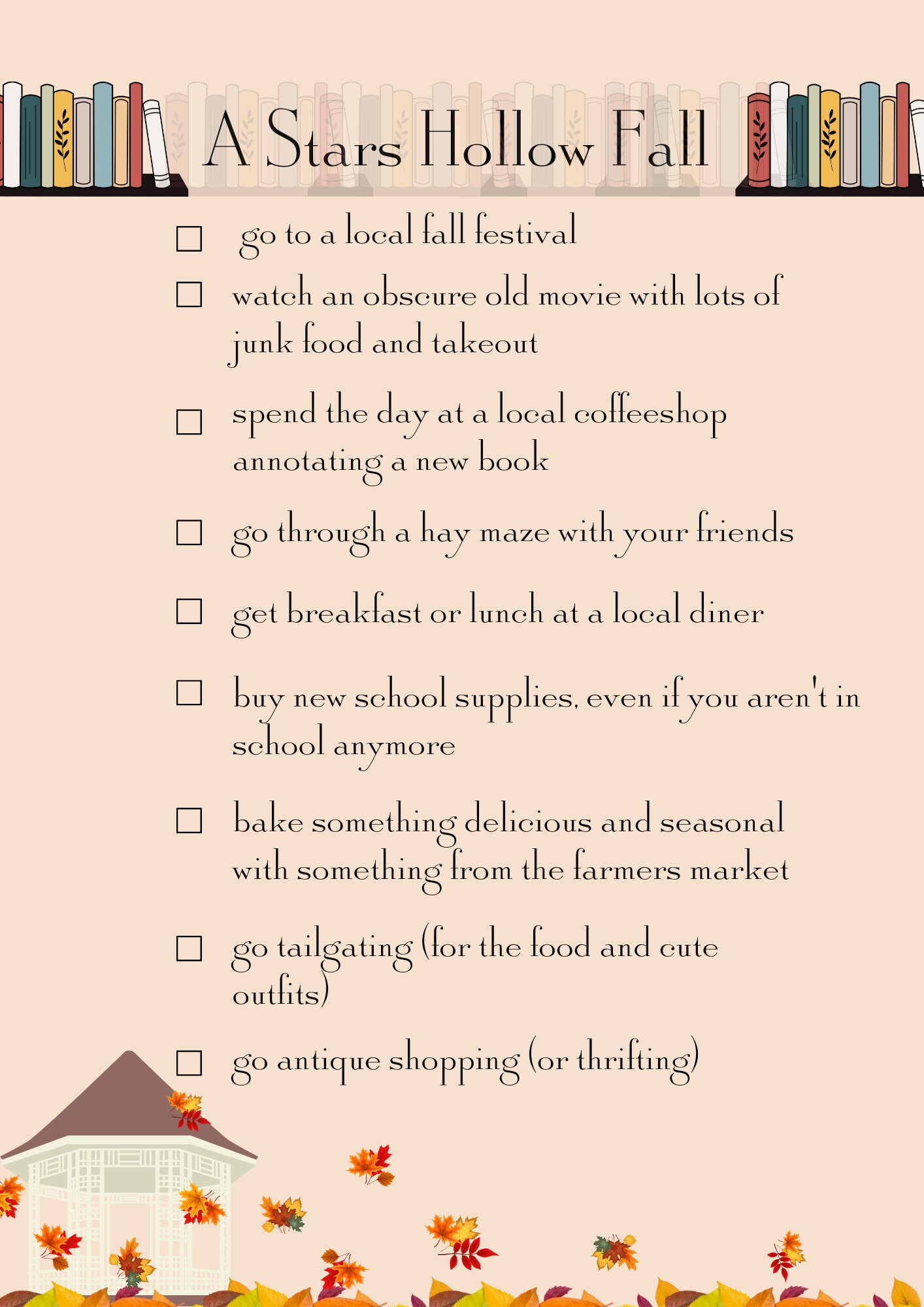 Stars Hollow Fall Activity List Cozy Fall Bucket List - Etsy