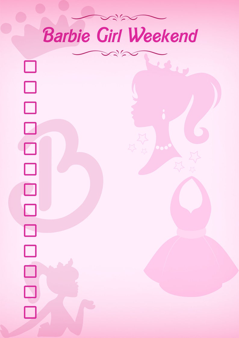Barbie Girl Weekend, Weekend Planner, Slumber Party Idea List, Girls ...
