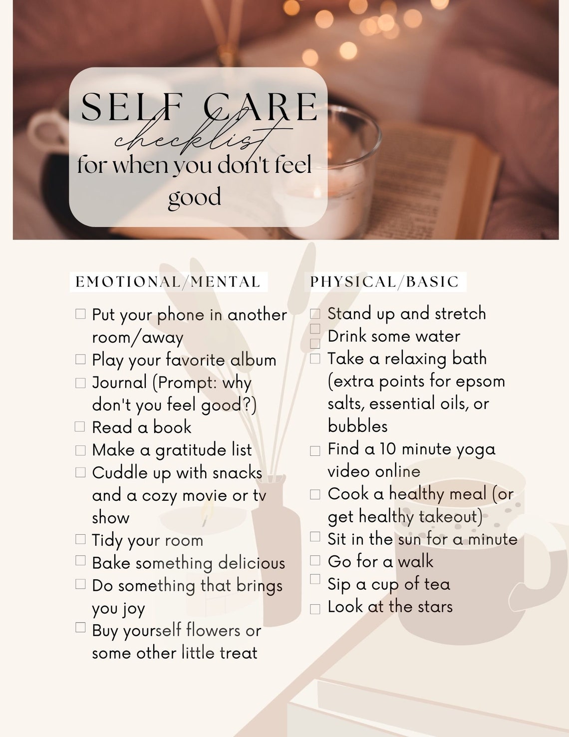 Self-care Checklist Printable Template, Instant Download Self Care ...