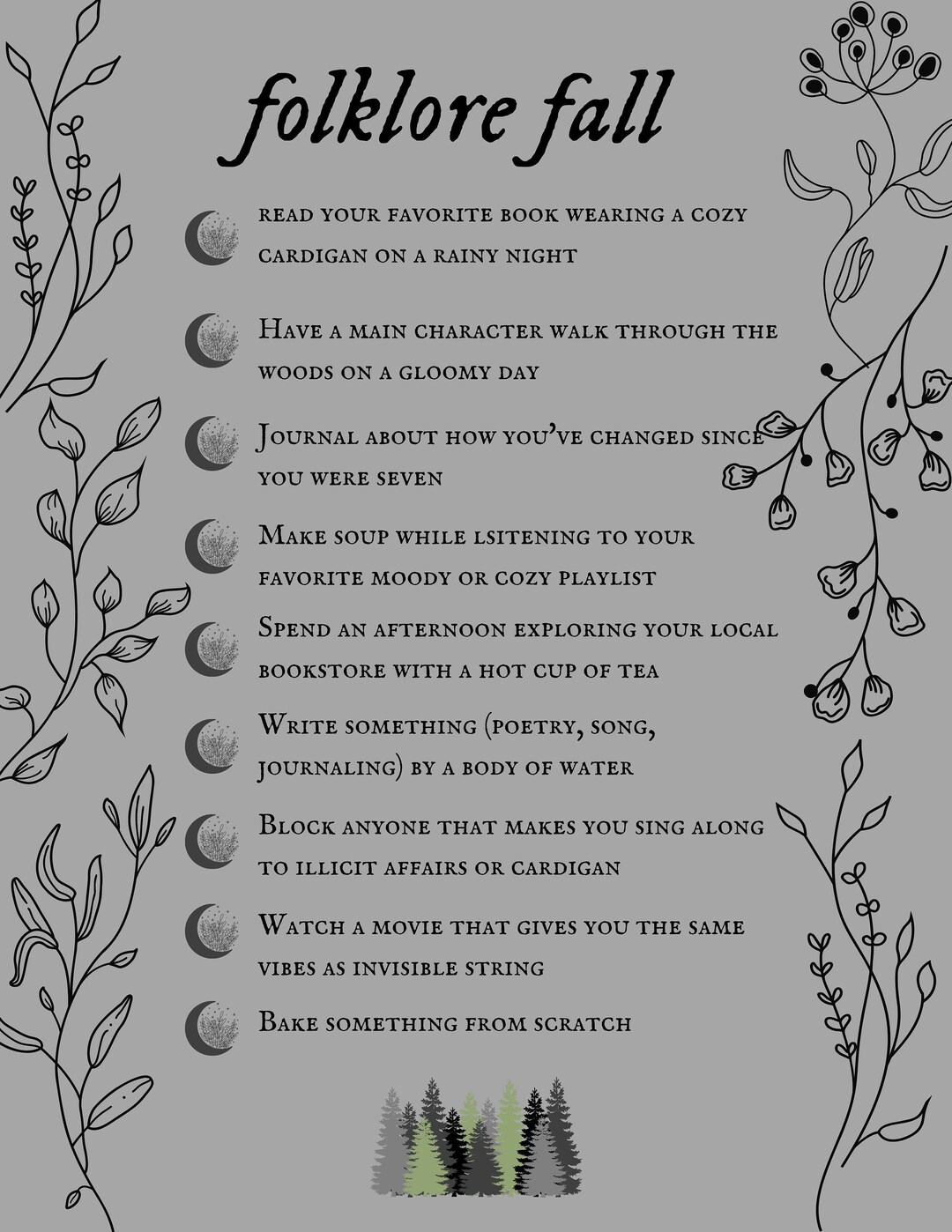 Folklore Fall Activities List, Taylor Swift Activities Template ...