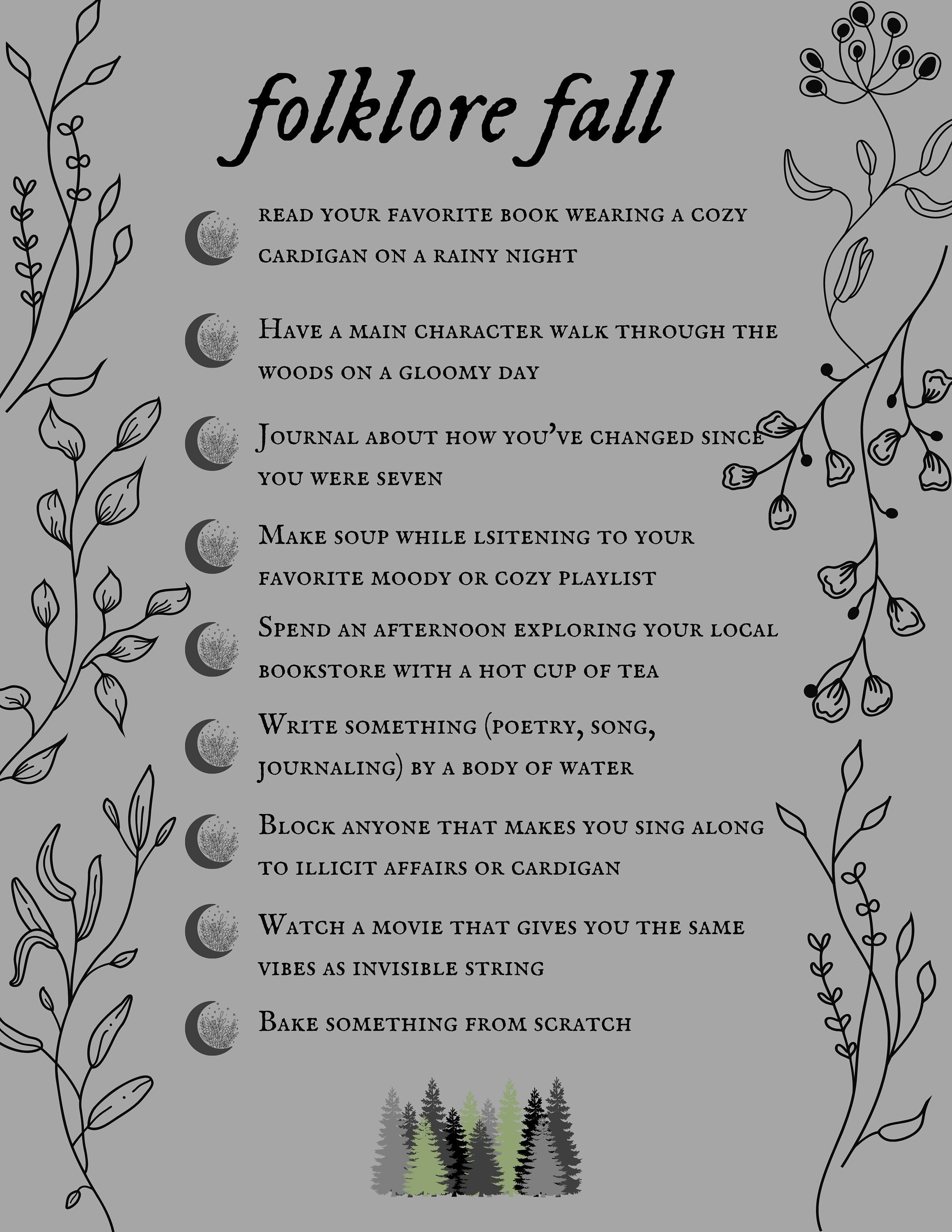 Folklore Fall Activities List, Taylor Swift Activities Template ...