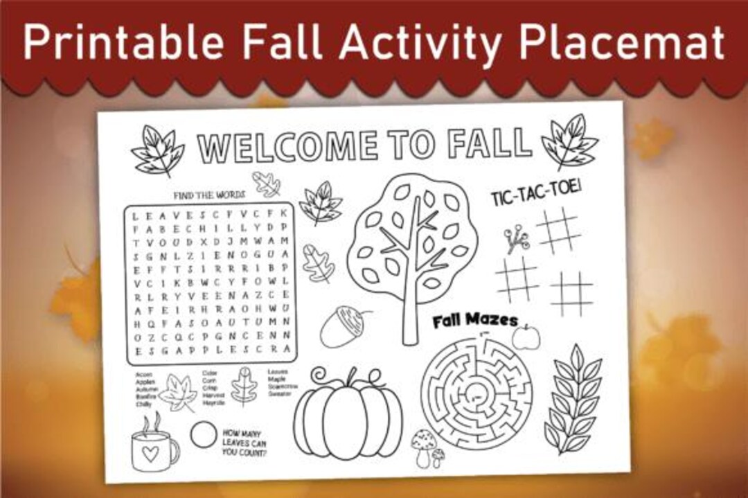Printable Fall Activity Placemat for Kids | Autumn Coloring, Mazes ...