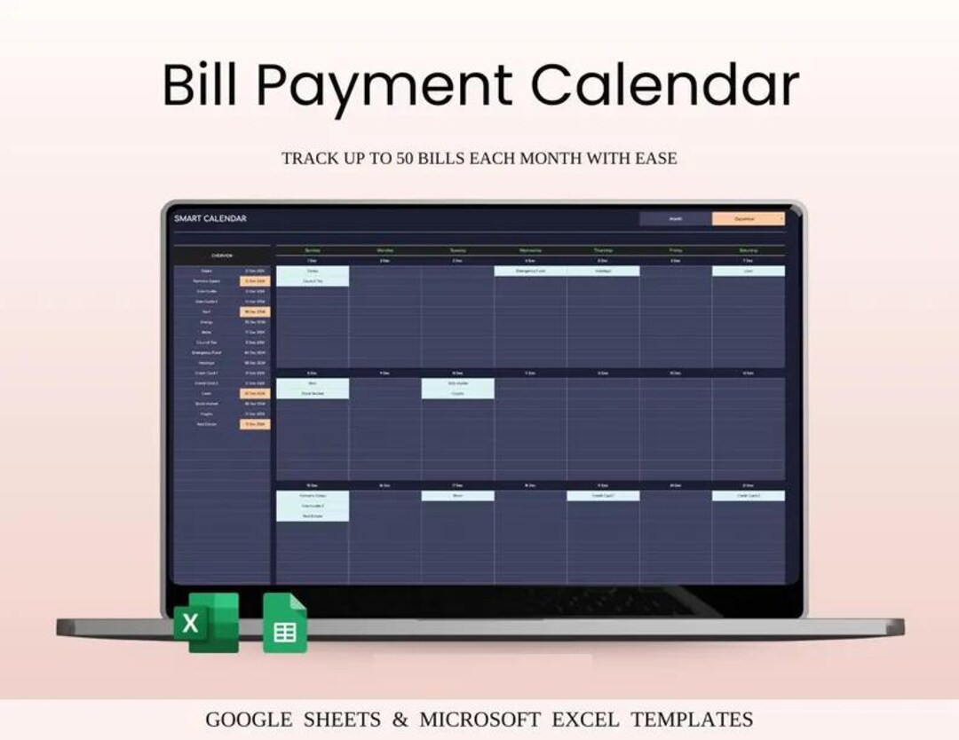 BILL Calendar Google Sheets, Monthly Bill Calendar, Dynamic Bill ...