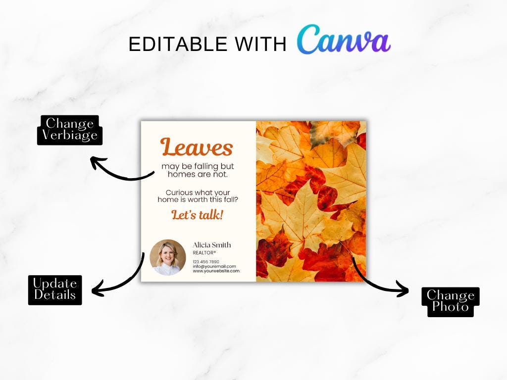 Fall Real Estate Marketing Farming Postcard | Editable Canva Real ...