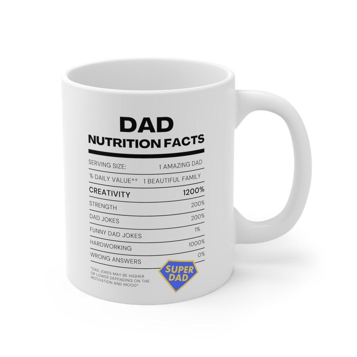 Dad Nutrition Facts Mug, Funny Coffee Mug, Gift for Dad , Coffee Mug ...