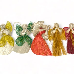 Hand-crafted 4.5 Abaca Angel Christmas Ornaments Set of 5 Assorted ...