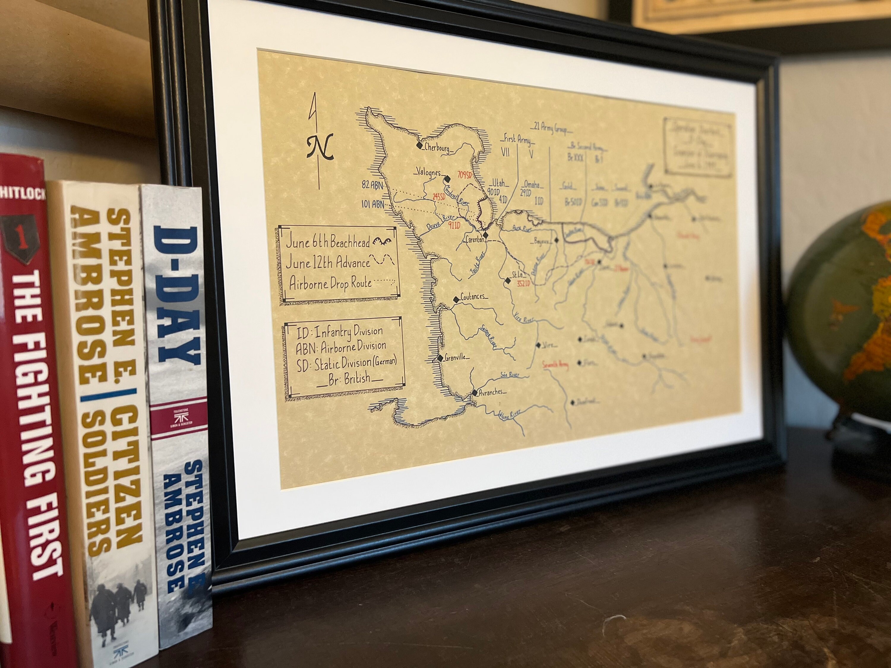 World War II D-day Hand Drawn Map, War Map, World War II Map, World War ...