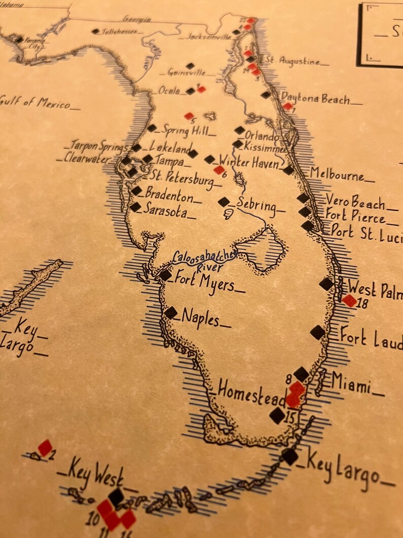 Florida Hand Drawn Map, Florida State Map, FL Map, Old Florida Map ...