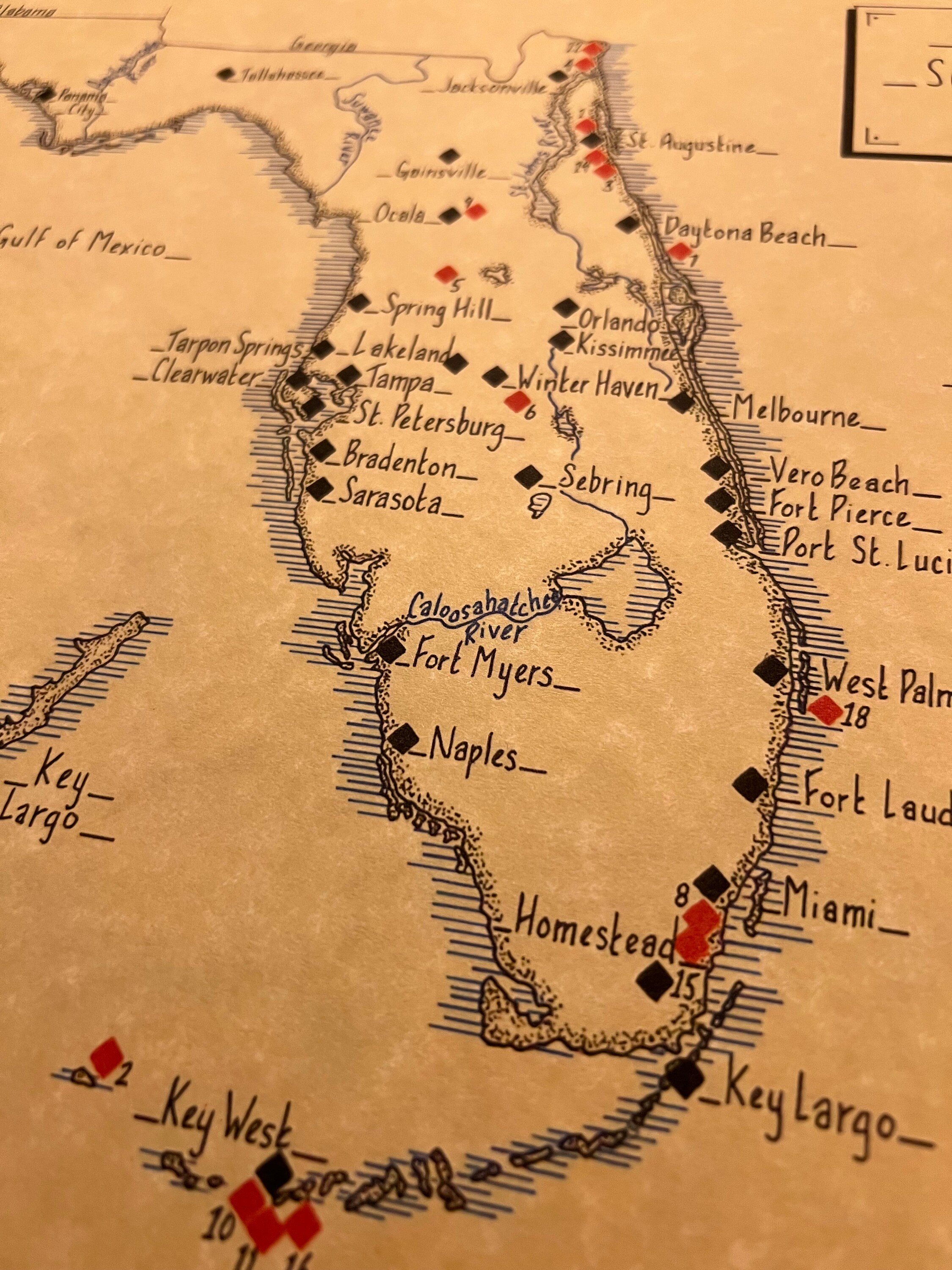 Florida Hand Drawn Map, Florida State Map, FL Map, Old Florida Map ...