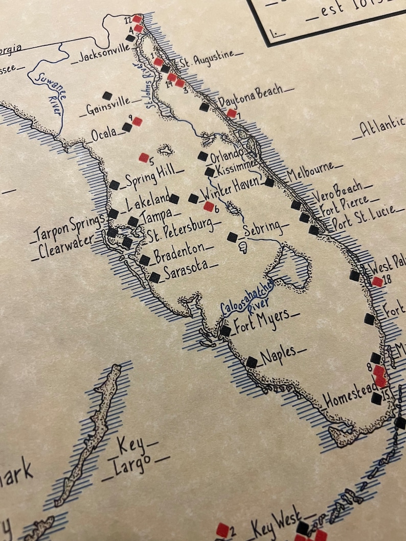 Florida Hand Drawn Map, Florida State Map, FL Map, Old Florida Map ...