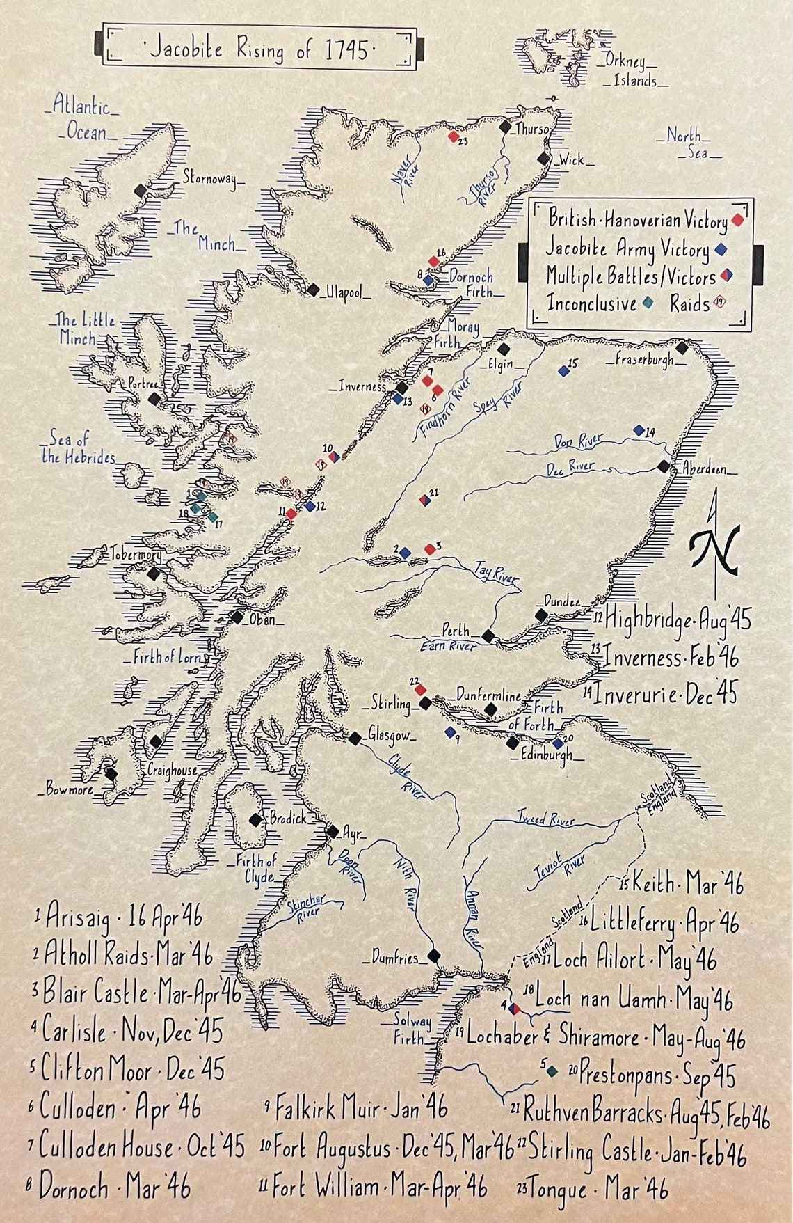 Jacobite Rising 1745 Map Print: Scotland War History Gift - Etsy