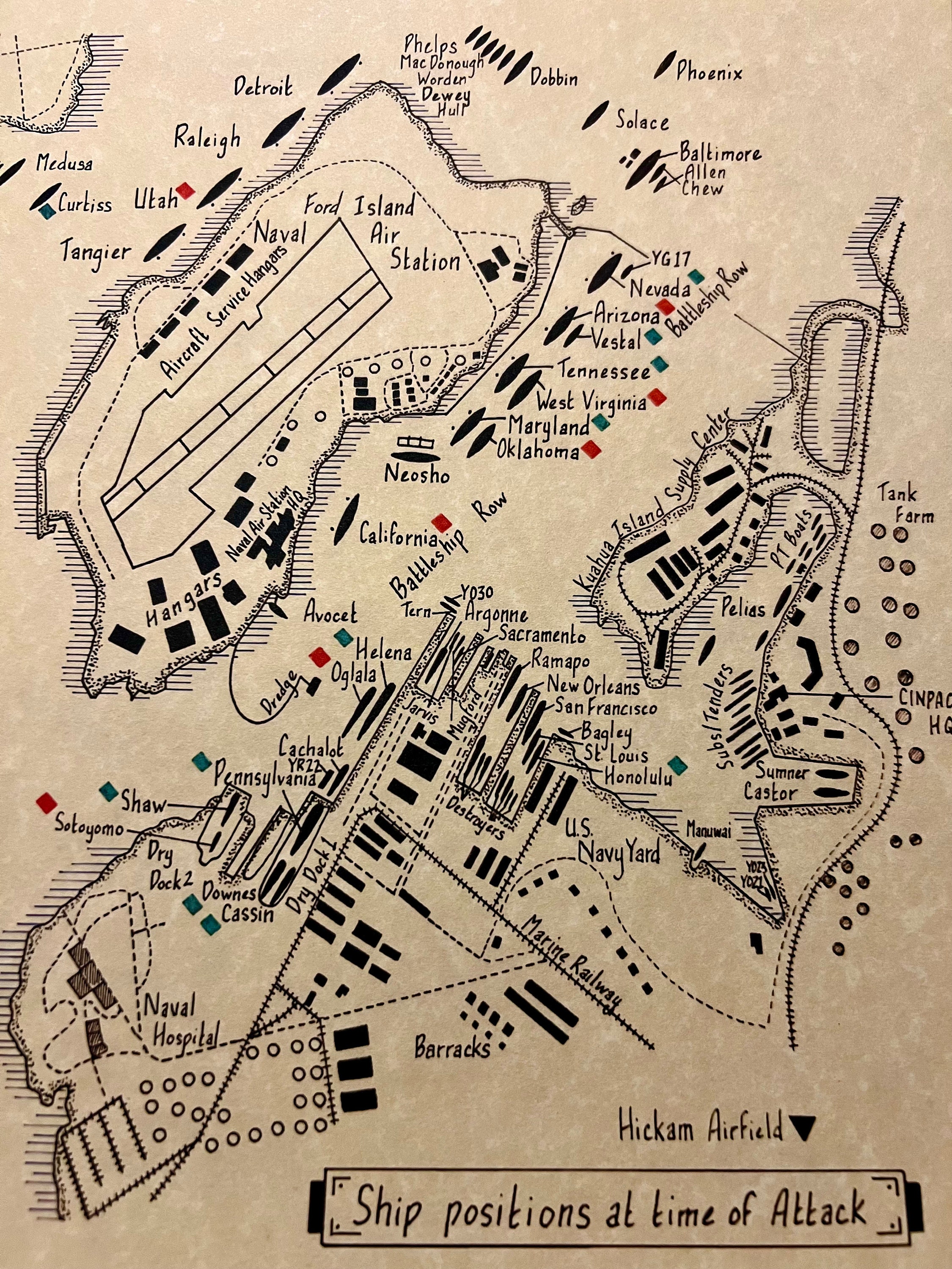 Pearl Harbor Attack Hand-drawn Map, WWII War Map - Etsy