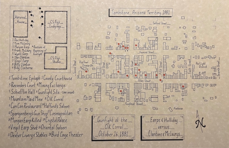 Tombstone OK Corral Map: Gunfight History - Hand-drawn Print - Etsy