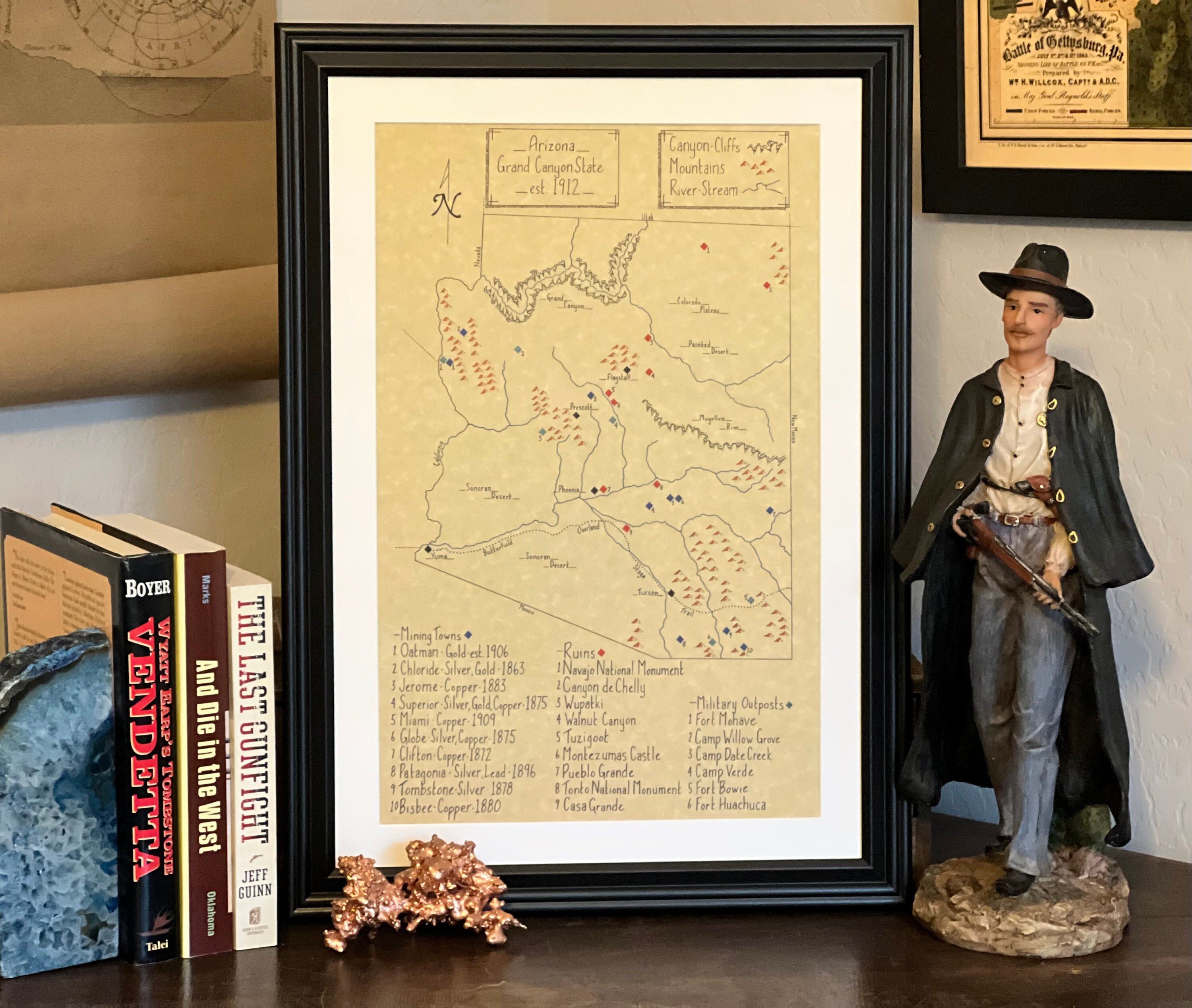 Arizona Map Print: Hand-drawn Vintage Style on Parchment - Etsy