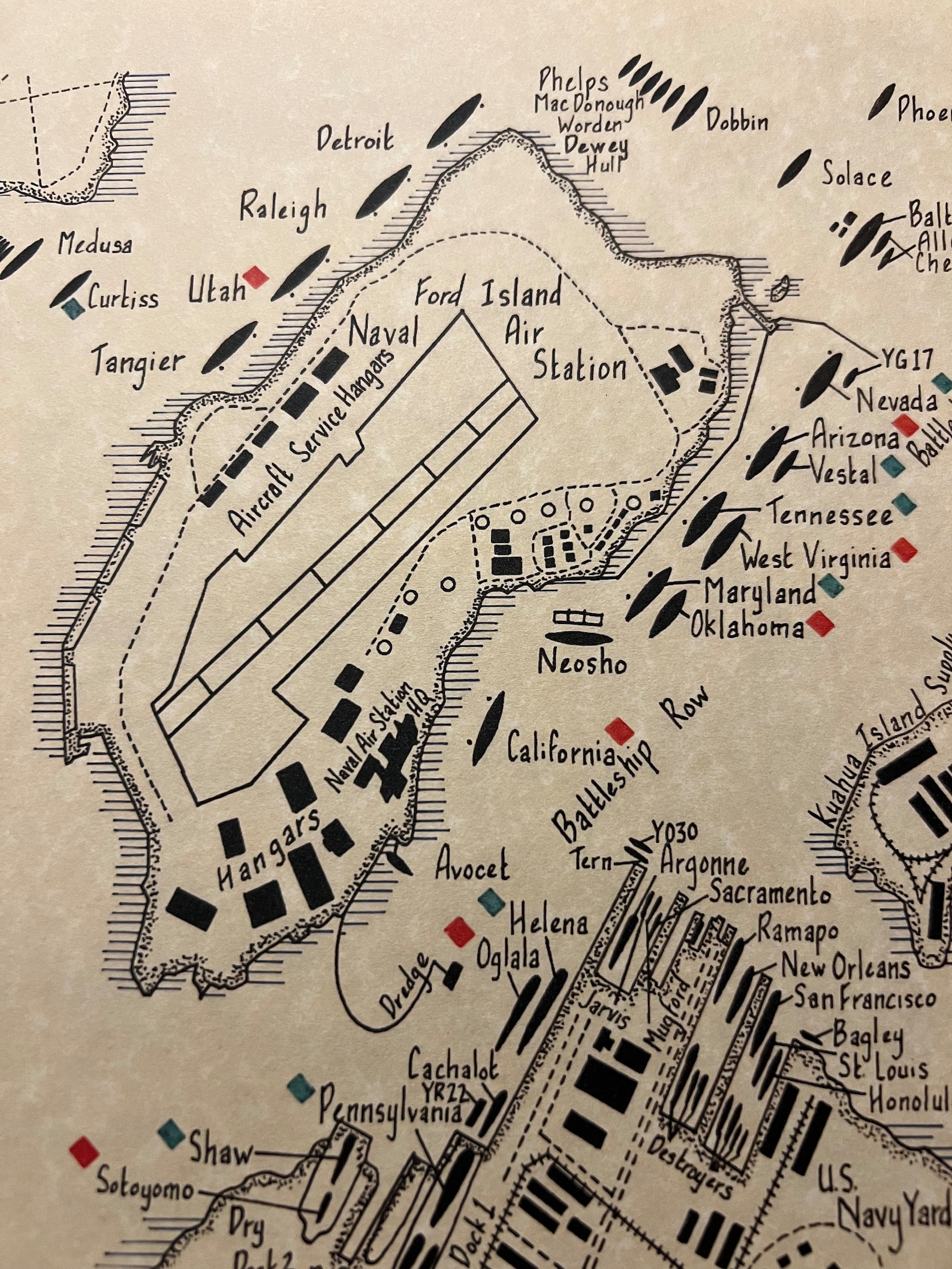 Pearl Harbor Hand Drawn Map, War Map, World War II Map, World War 2 Map ...