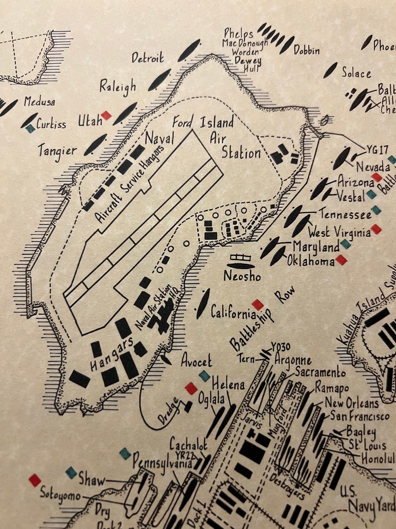Pearl Harbor Attack Hand-drawn Map, WWII War Map - Etsy