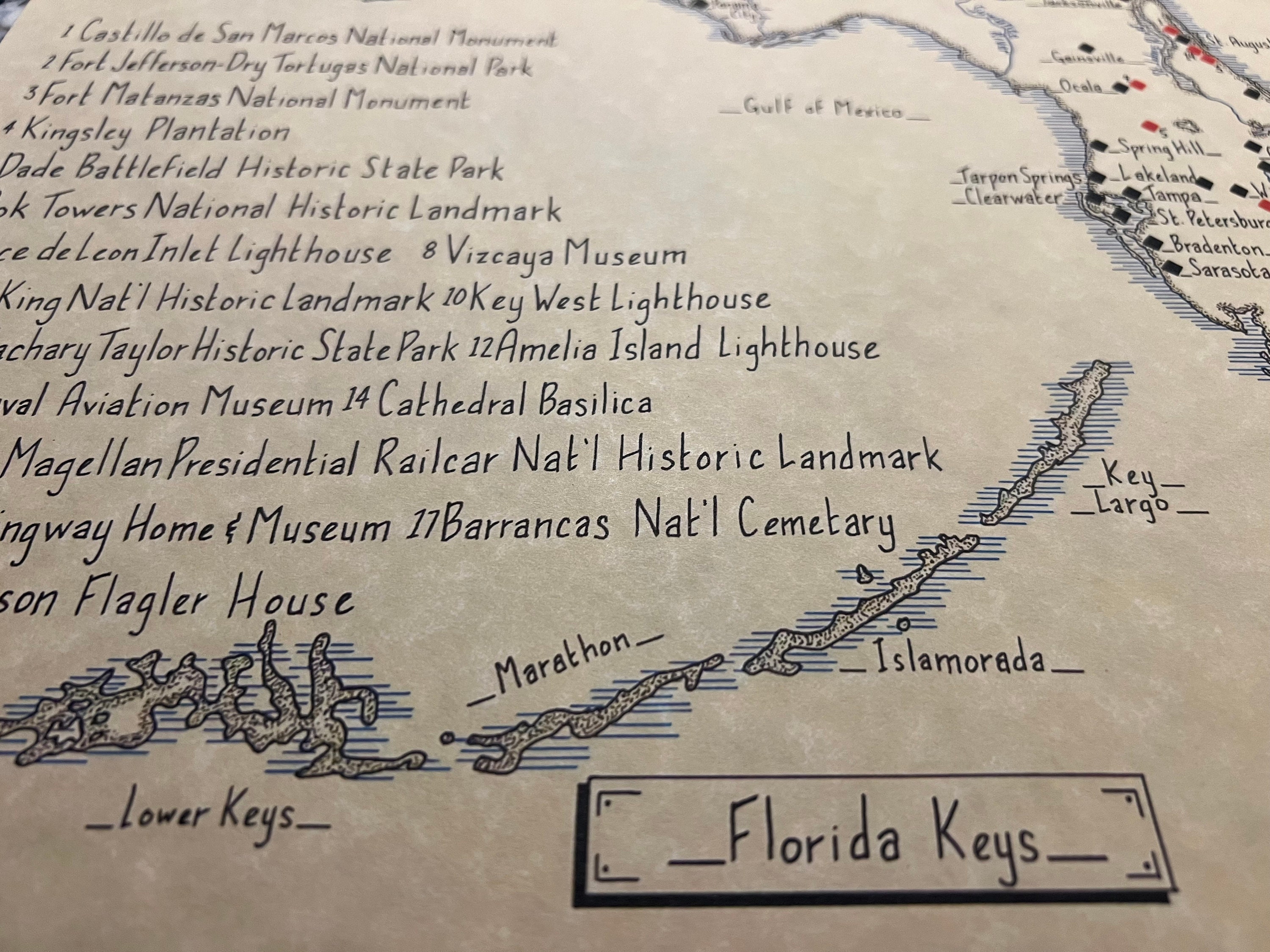 Florida Hand Drawn Map, Florida State Map, FL Map, Old Florida Map ...