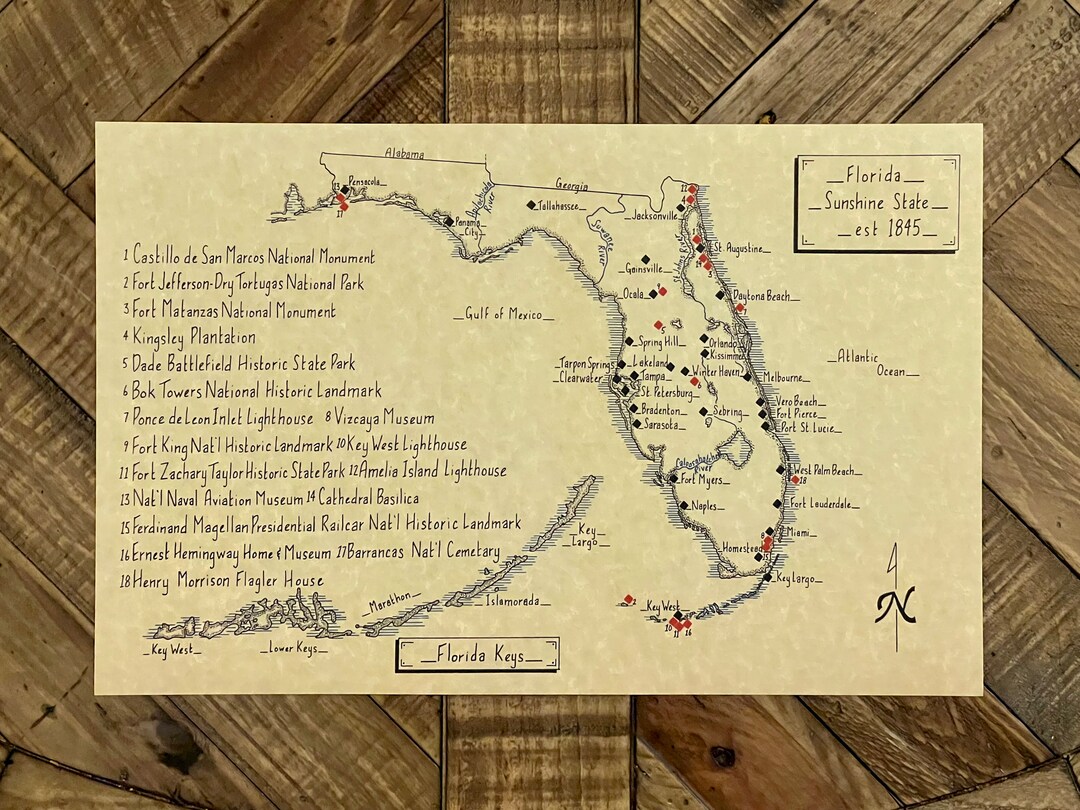 Florida Hand Drawn Map, Florida State Map, FL Map, Old Florida Map ...