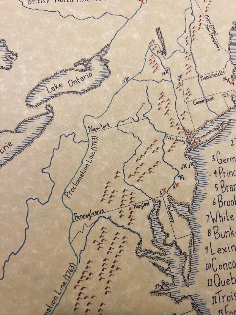 Revolutionary War Hand Drawn Map War Map American Revolution - Etsy