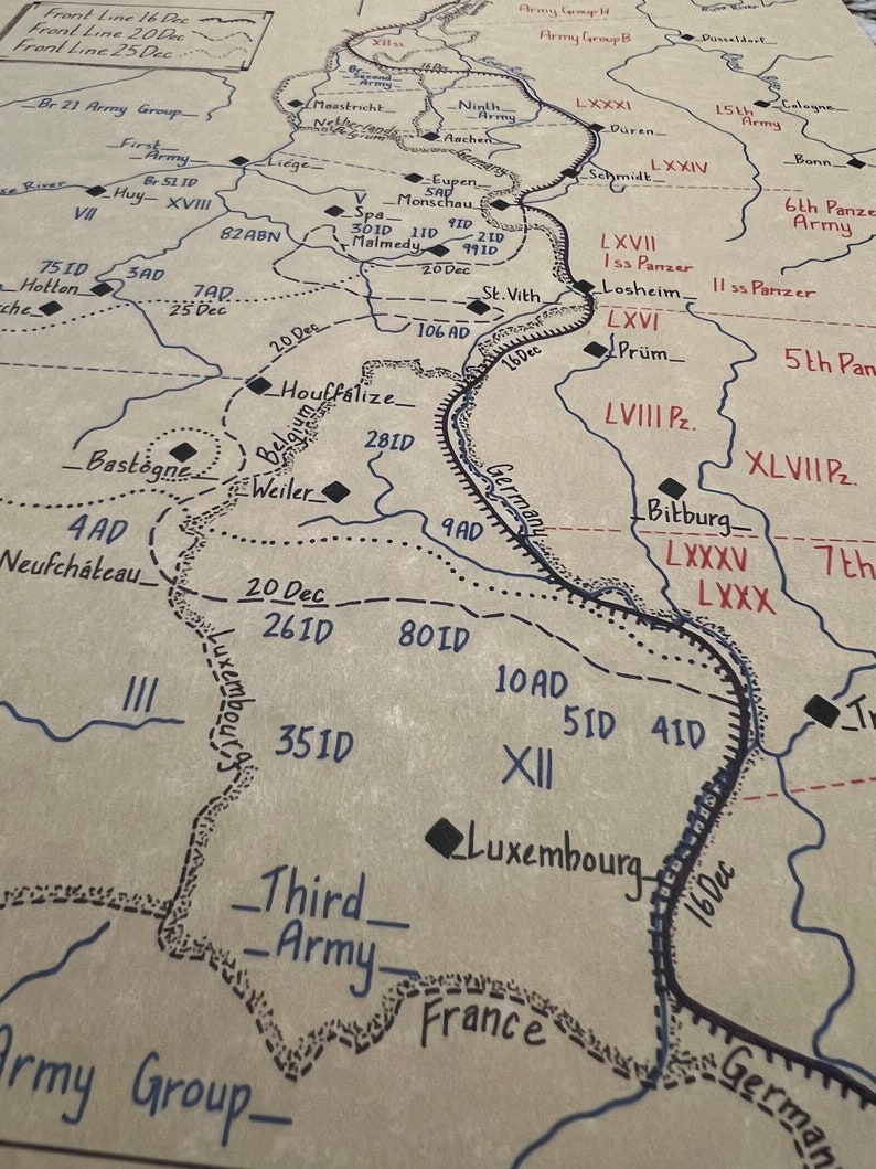 Battle of the Bulge Map: WWII Hand-drawn Style Print - Etsy