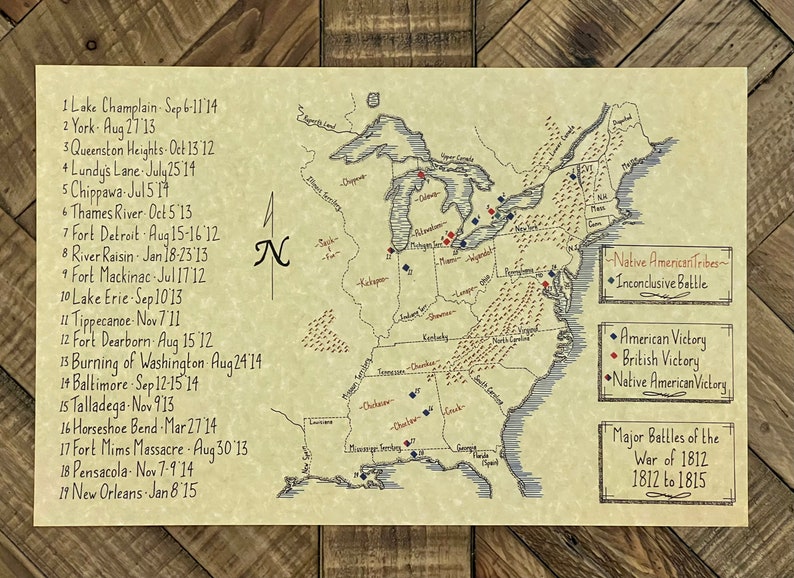 War of 1812 Map Print: Hand-drawn Historic Battle Map - Etsy