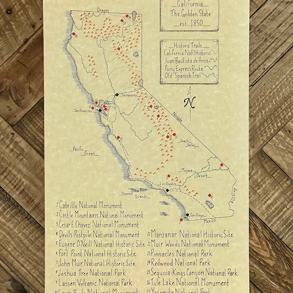 Hand Drawn Map California - Etsy