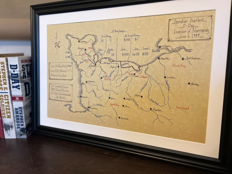 World War II D-day Hand Drawn Map, War Map, World War II Map, World War ...