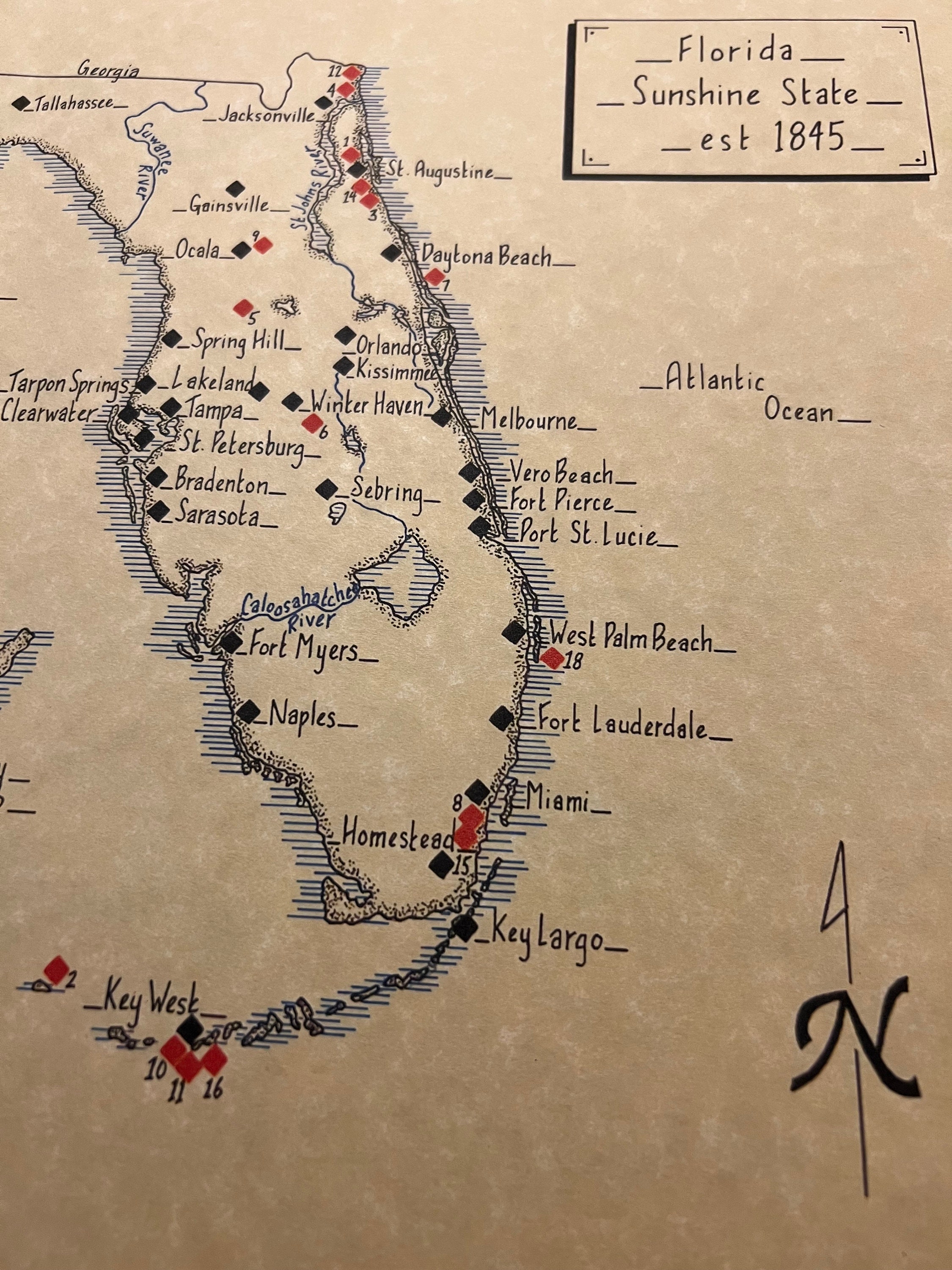 Florida Hand Drawn Map, Florida State Map, FL Map, Old Florida Map ...