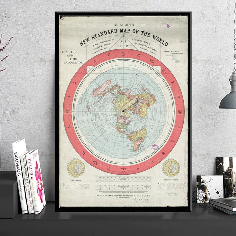 Canvas Flat Earth Poster New Standard Map of the World Alex Gleason's ...