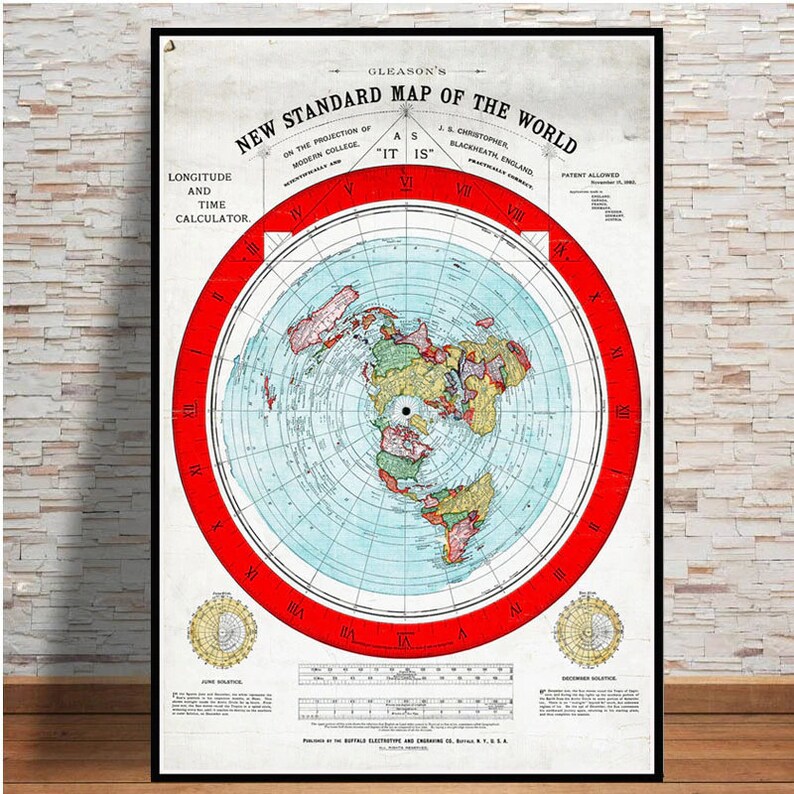 Canvas Flat Earth Poster New Standard Map of the World Alex Gleason's ...